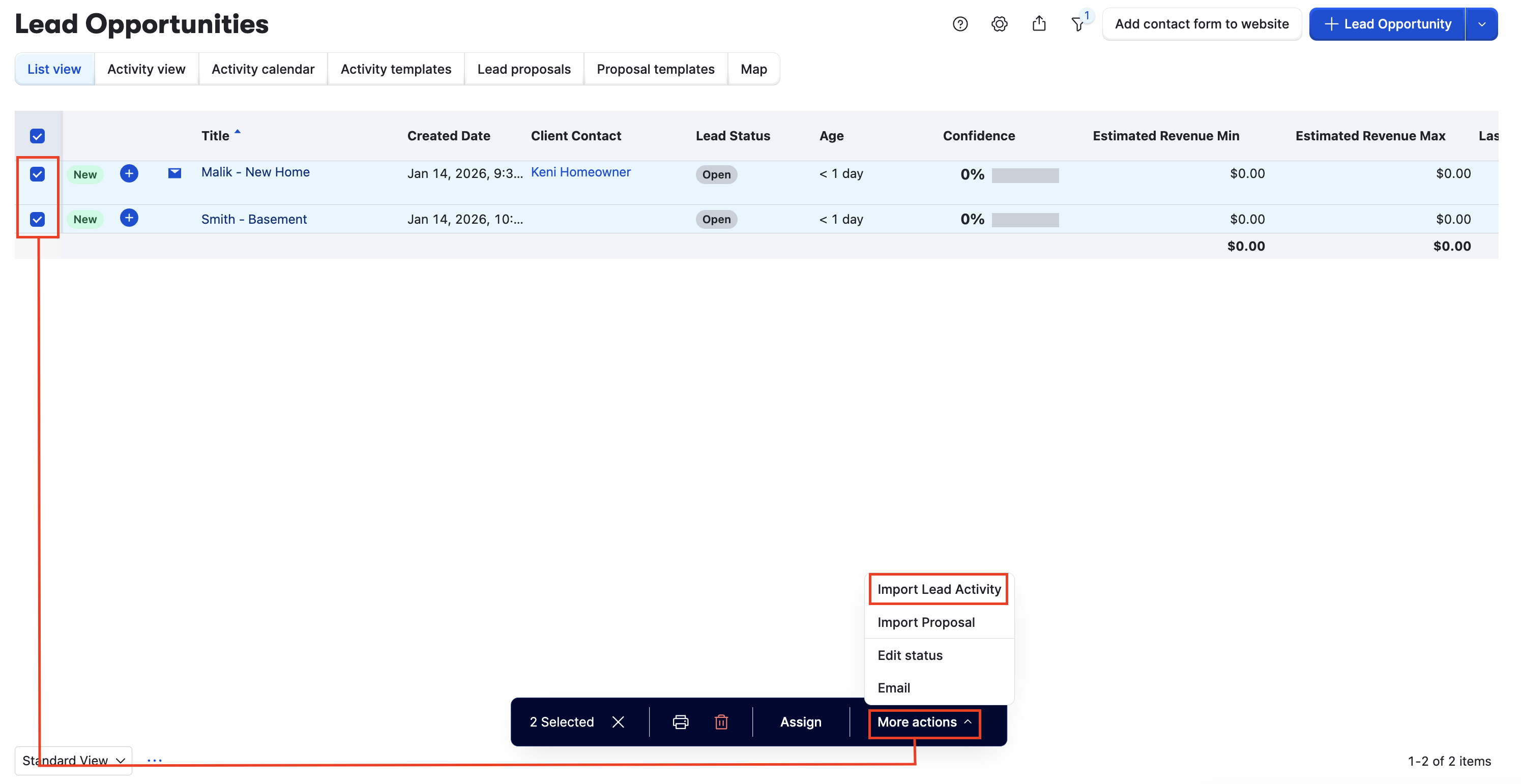 Lead Activities Overview