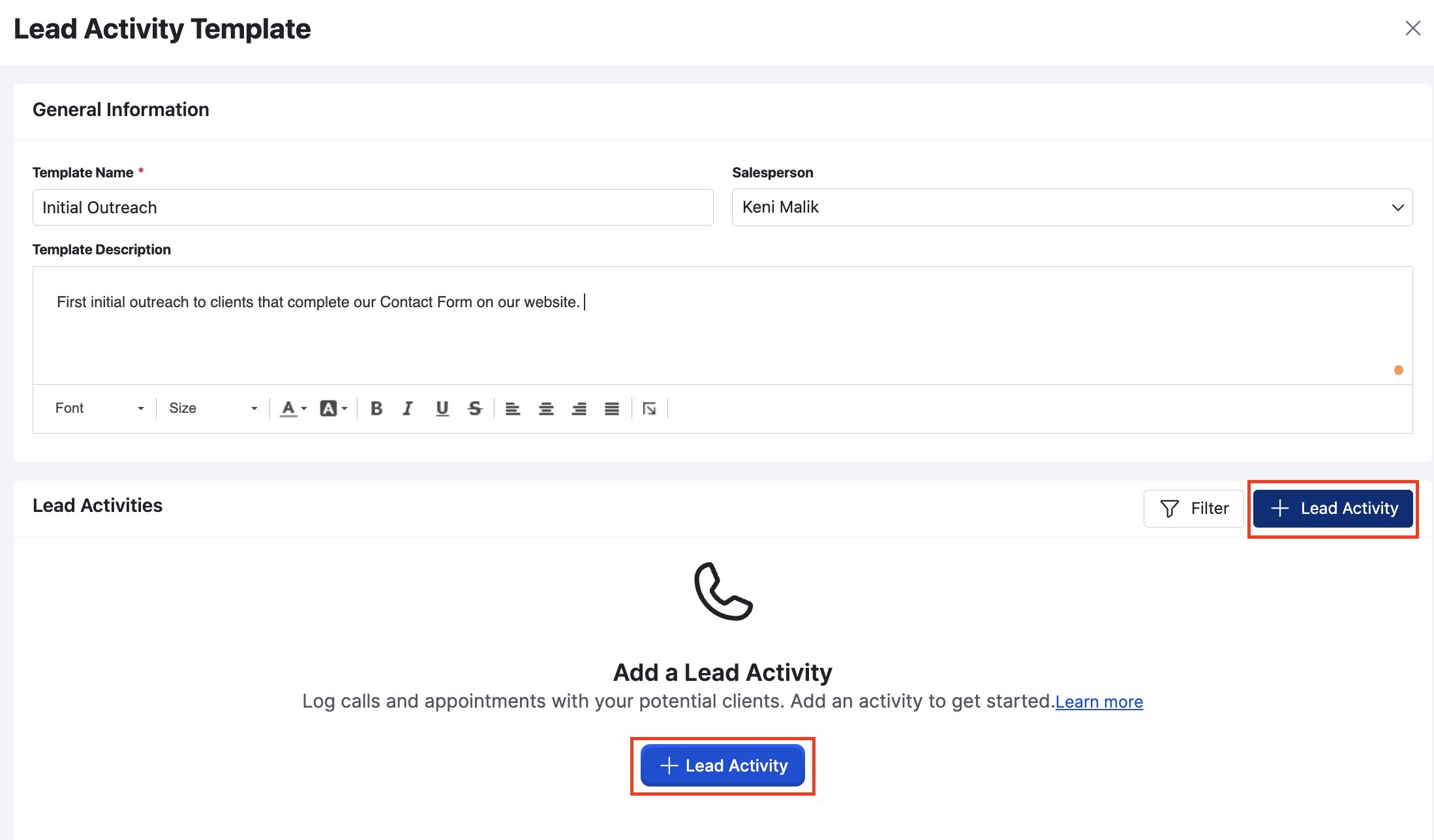 Lead Activities Overview