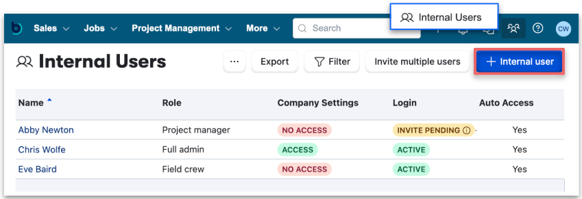 Internal Users Overview