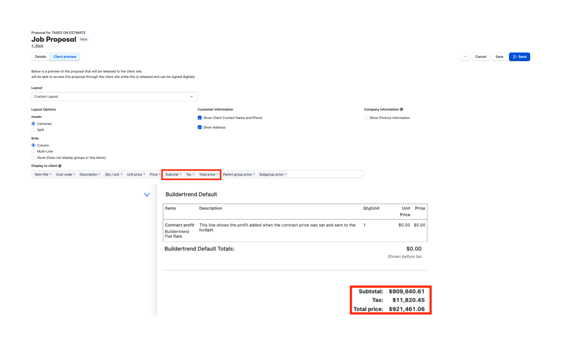 Estimate Overview